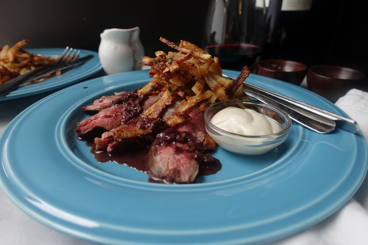 Basic Sous Vide Flank Steak Frites With Red Wine Shallot Sauce