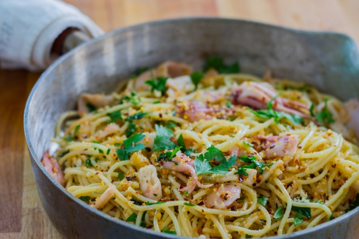 Sous Vide Calamari with Spicy Lemon-Parsley Spaghetti