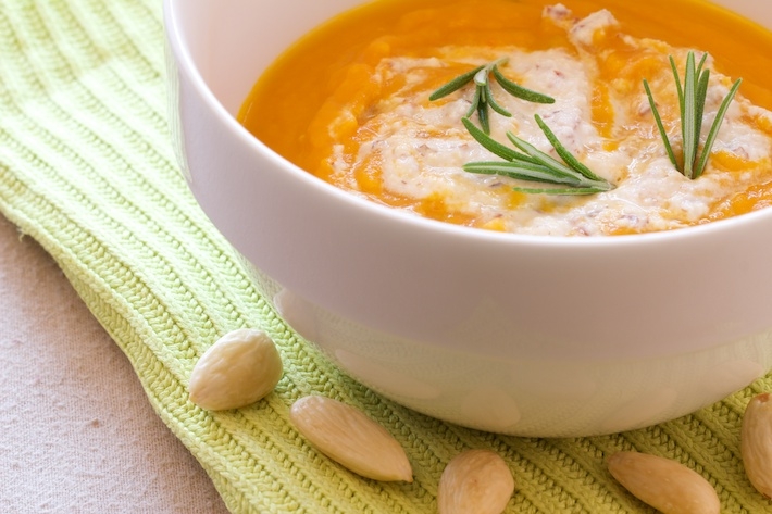 Sous Vide Butternut Squash Soup with Almond Puree