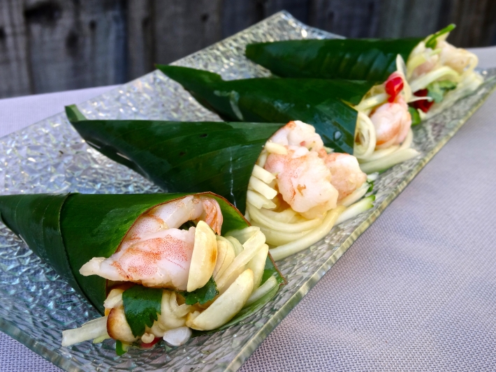 Thai Sous Vide Prawn in Bamboo Leaf Cones